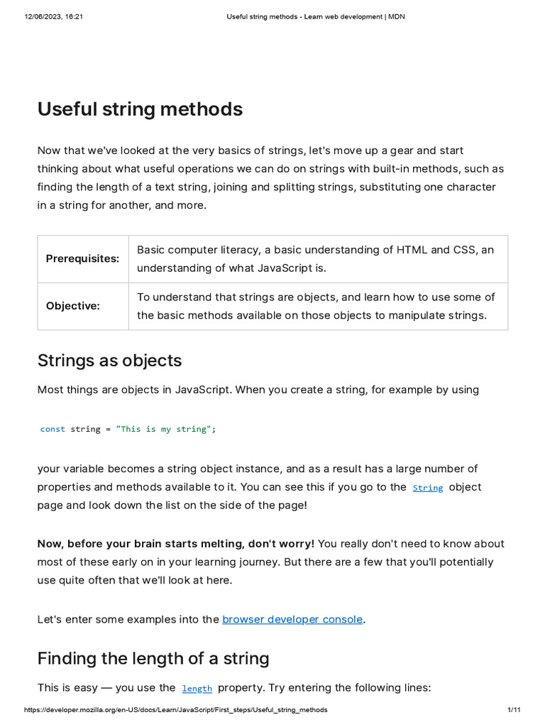 1 8 Useful String Methods Learn Web Development Mdn Pdf String Computer Science Java