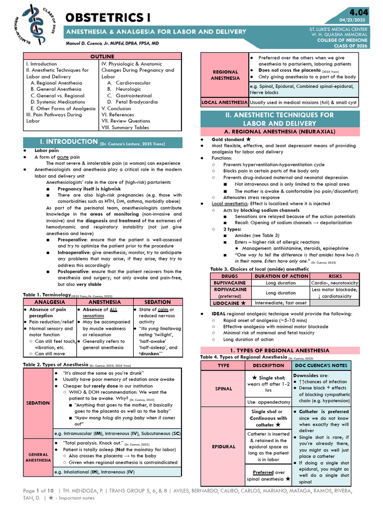 Obstetrics I - 4.04.v2 - Anesthesia - Analgesia in Labor and Delivery ...