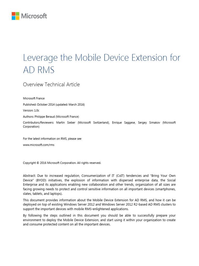 Leverage The Mobile Device Extension For Ad Rms On Your Premises | PDF ...