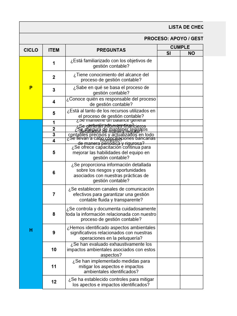 Lista de Chequeo - Proceso Gestión Contable | Descargar gratis PDF ...