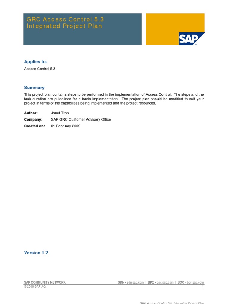 GRC Access Control 5.3 Integrated Project Plan | PDF | Ibm System I ...