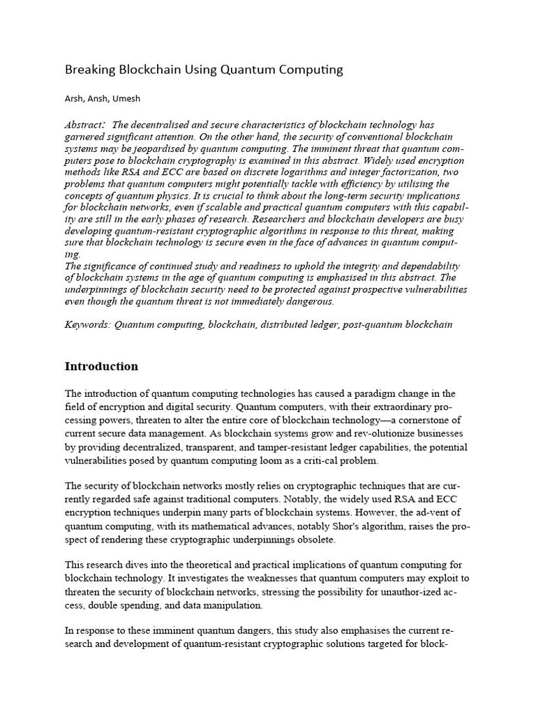 Breaking Blockchain Using Quantum Computing. 12 | PDF | Quantum ... Breaking Blockchain Using Quantum Computing. 12 | PDF | Quantum ...