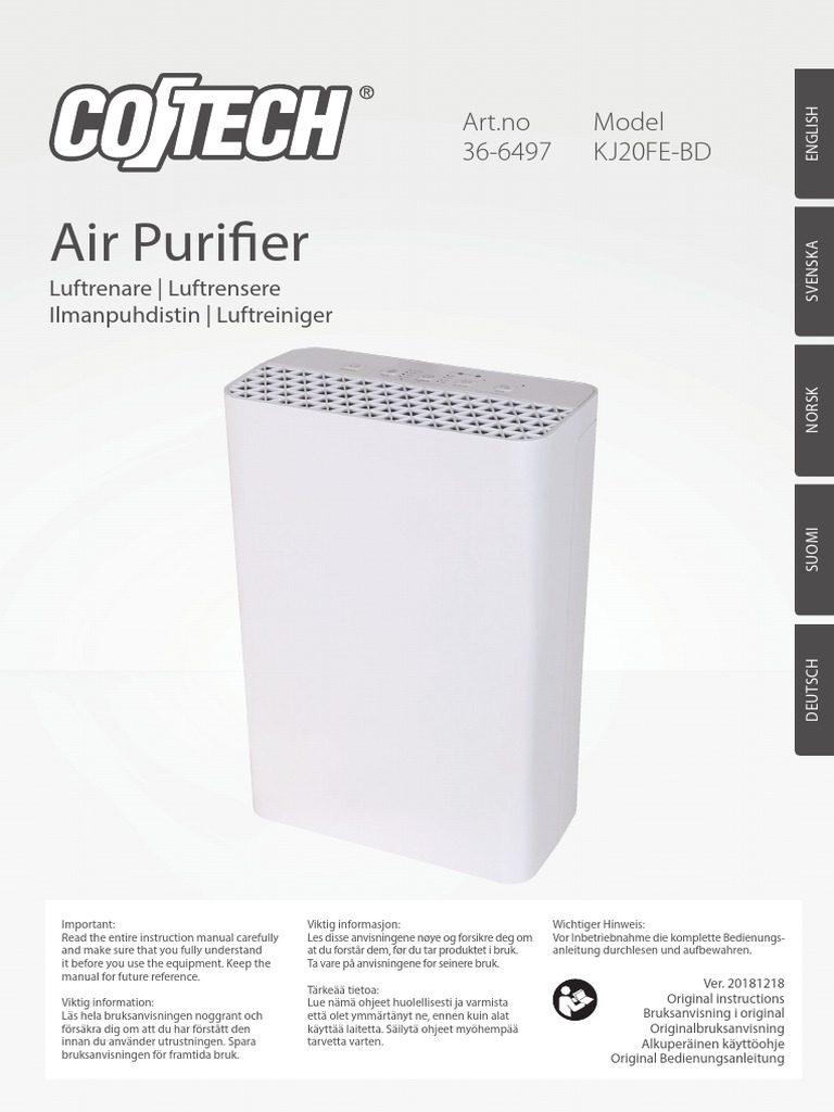 Air Purifier Instruction Manual | PDF | Ac Power Plugs And Sockets ...