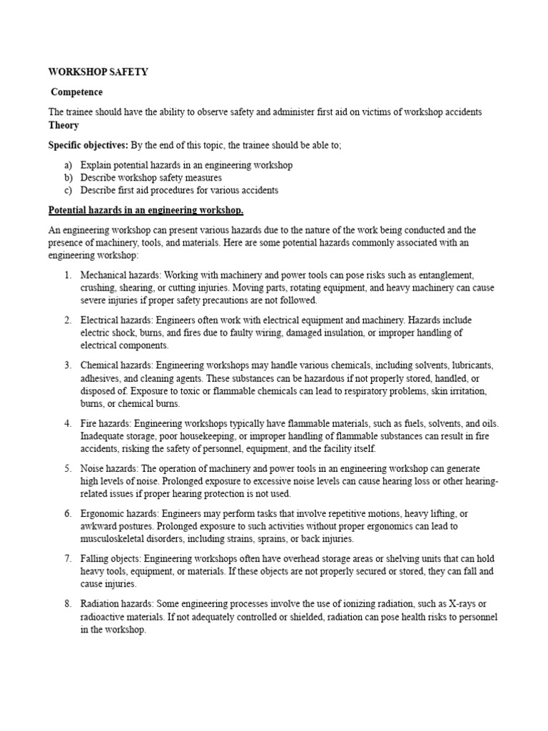 Topic 1 Workshop Safety | PDF | Personal Protective Equipment | Hazards