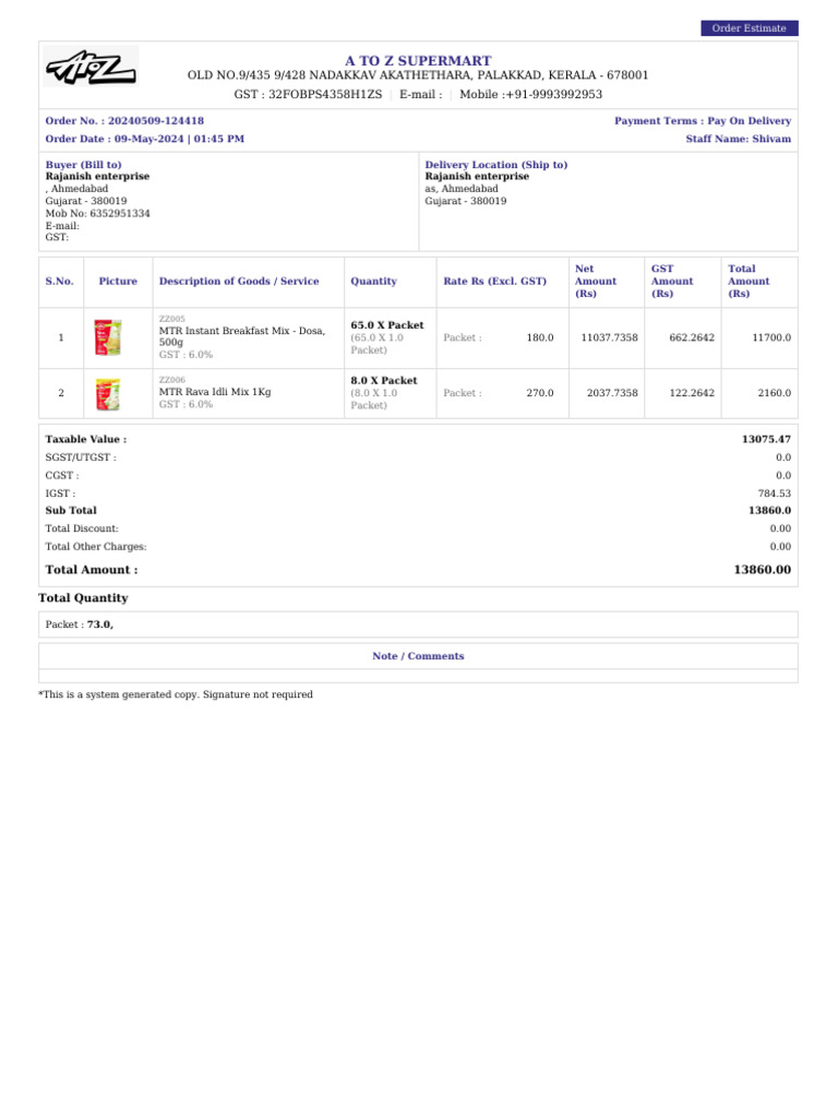 Purchase Order 20240509-124418 | PDF | Payments | Taxes