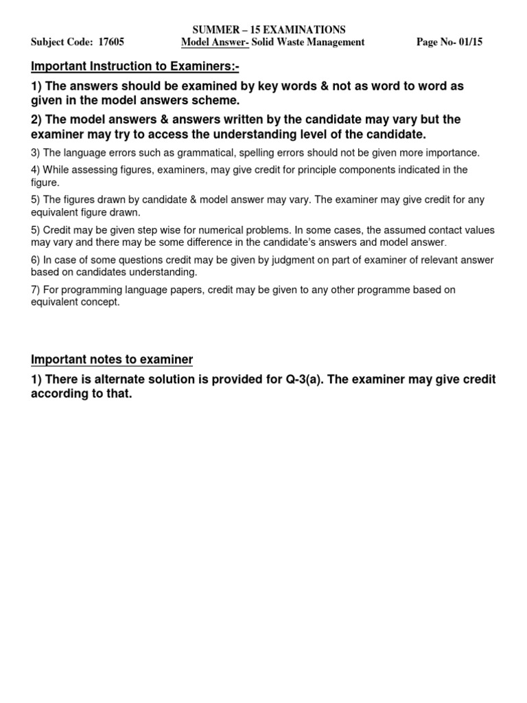 Solid Waste Management Exam Model Answers | PDF | Waste | Combustion