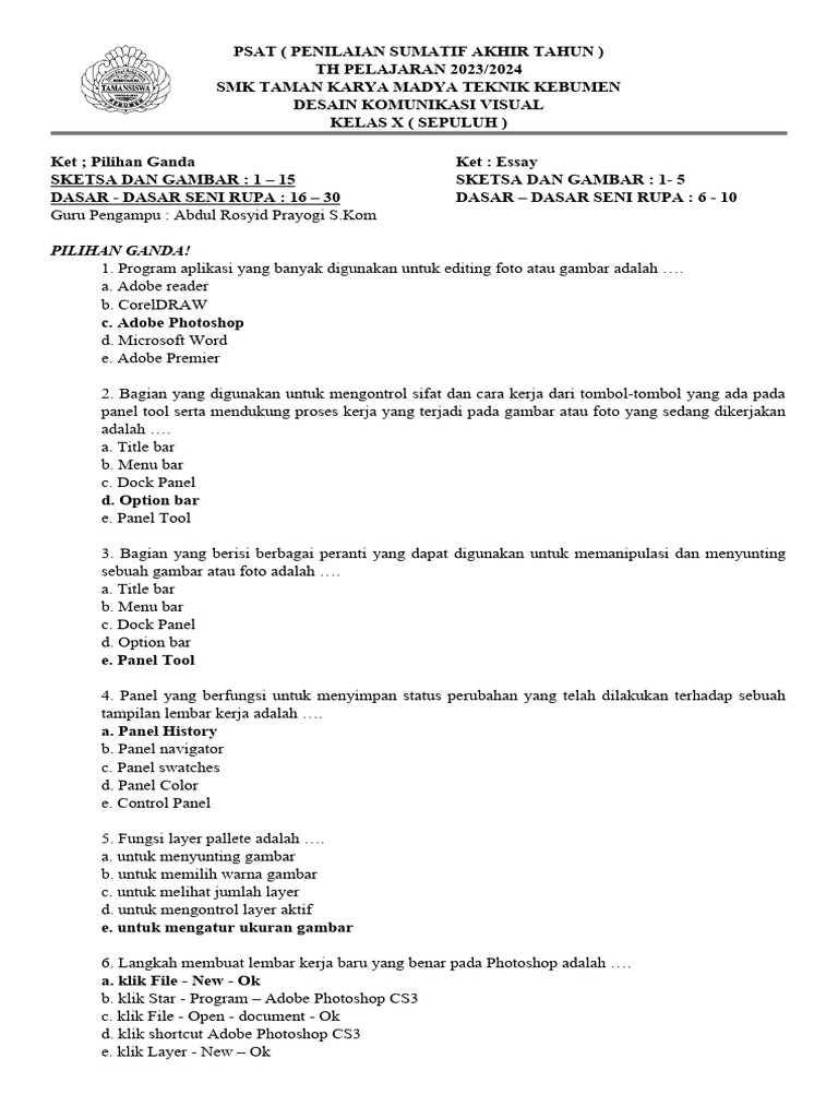 PSAT SKETSA DAN GAMBAR - DASAR DASAR SENI RUPA - Abdul Rosyid Prayogi | PDF