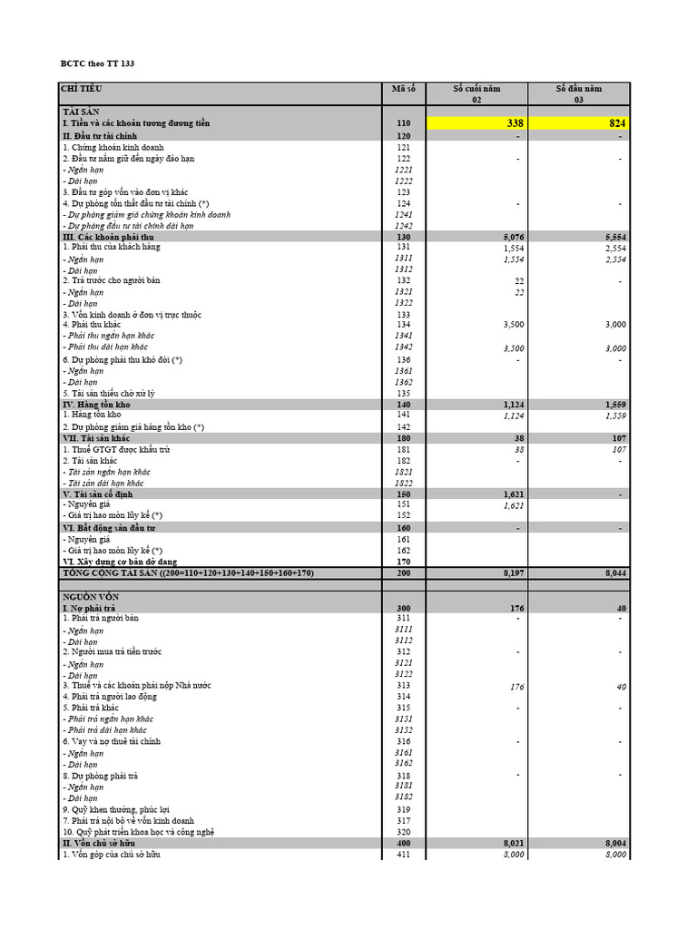 Template BCTC B01a-TT133.2022 CÔNG TY AN KHANG | PDF