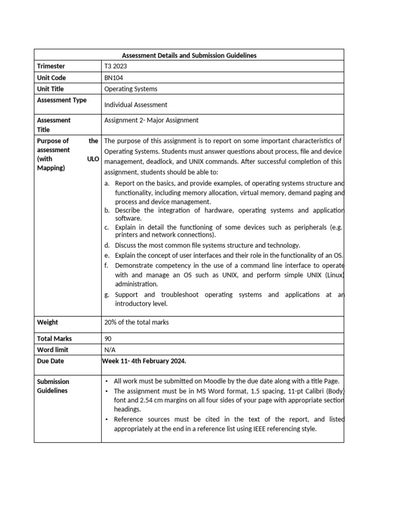 BN104 T3 2023 Assignment 2 | PDF | Operating System | Process (Computing)