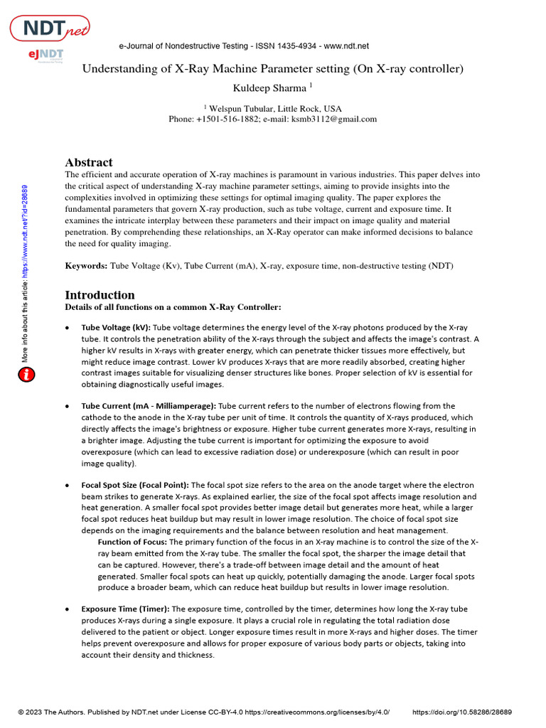 Understanding of X-Ray Machine Parameter Setting | PDF | X Ray | Vacuum ...
