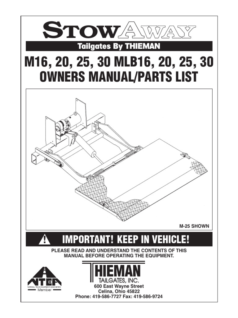 M16, 20, 25, 30 MLB16, 20, 25, 30 Owners Manual/Parts List: W WA AY Y ...