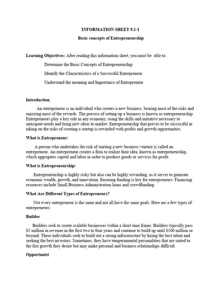 Basic Concepts of Entrepreneurship | PDF | Entrepreneurship | Policy