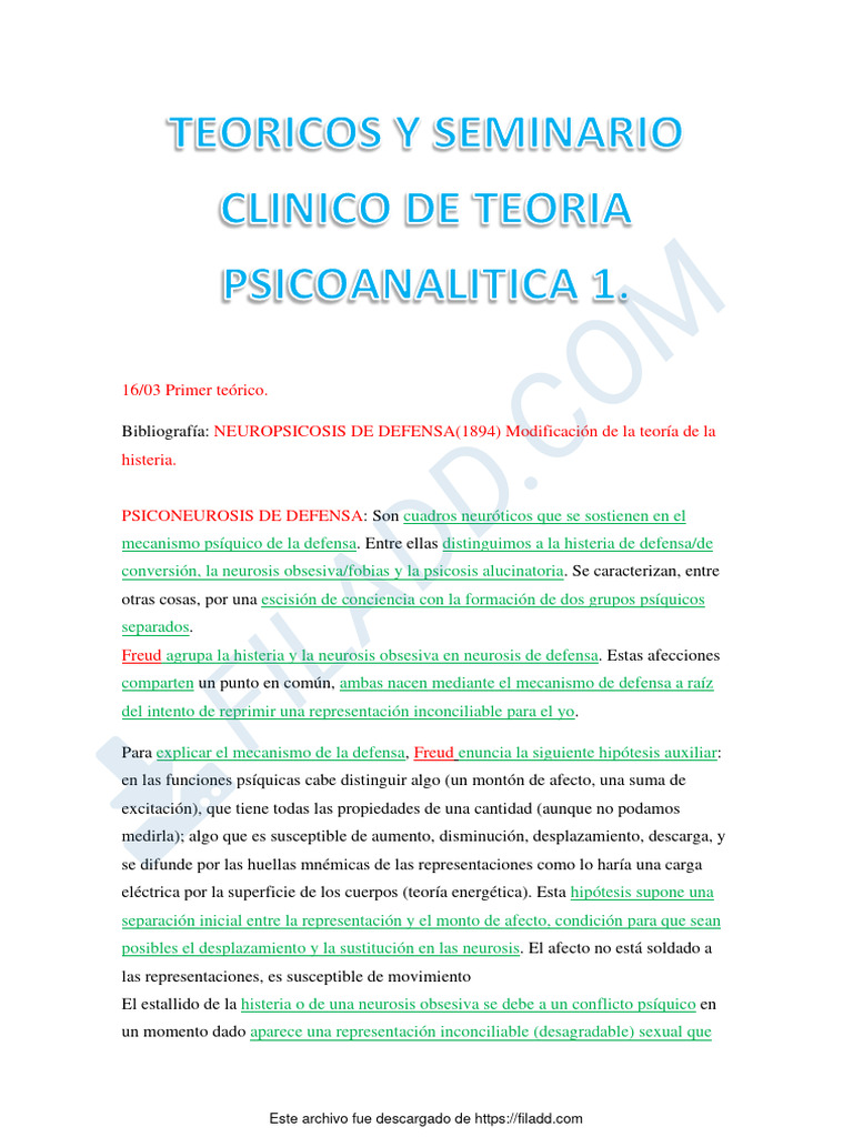 Teoricos y Seminario Clinico Teoria 1 | Descargar gratis PDF | Sueño | Neurosis