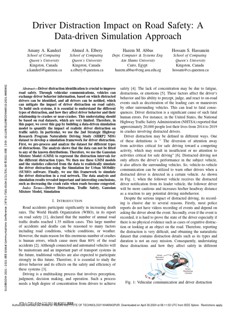 Driver Distraction Impact On Road Safety A Data Driven Simulation Approach Pdf Simulation
