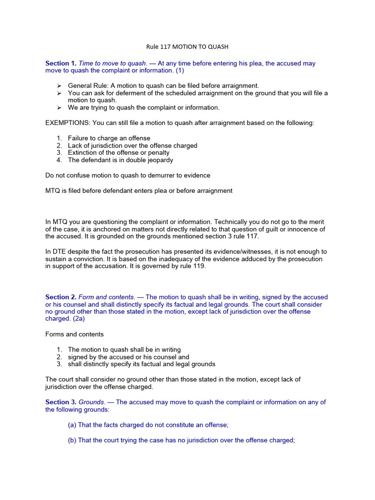 RULE 117 (Motion To Quash) | PDF | Acquittal | Plea