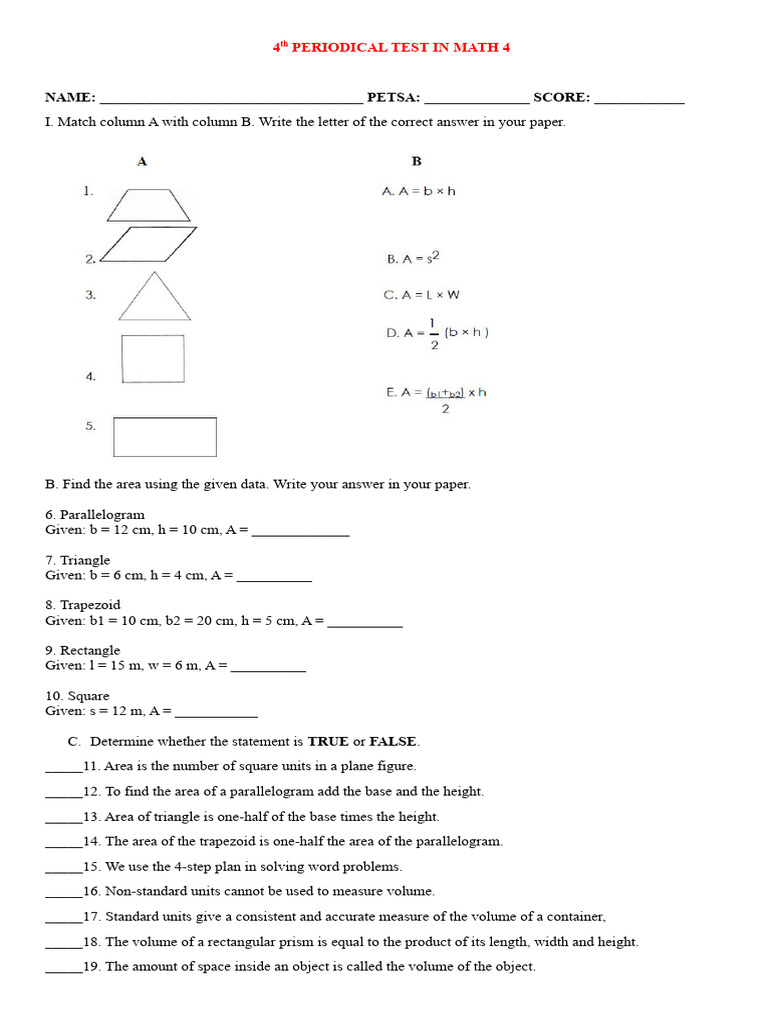 Q4 Math | PDF | Area | Rectangle