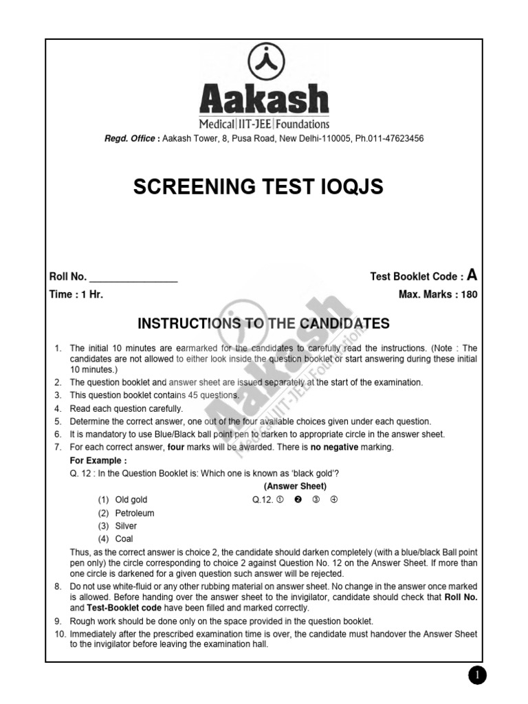 NSEJS Screening - Class X - For 10th Studying | PDF | Force