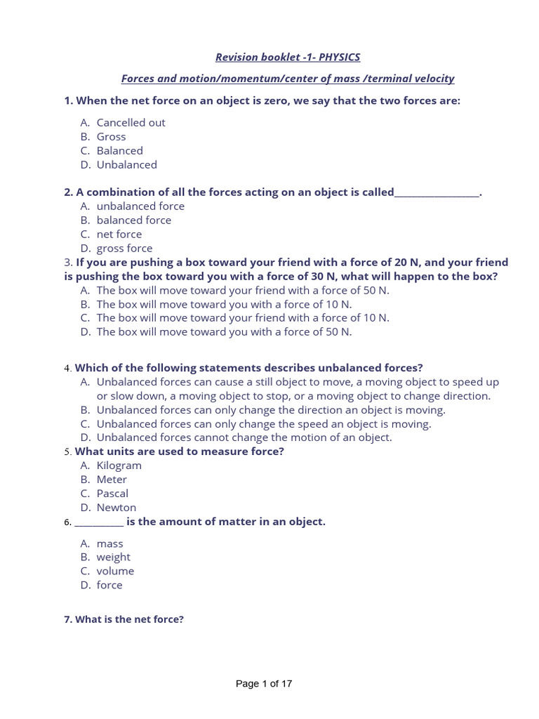 Ts Revision Booklet 1 Physics Pdf Force Momentum