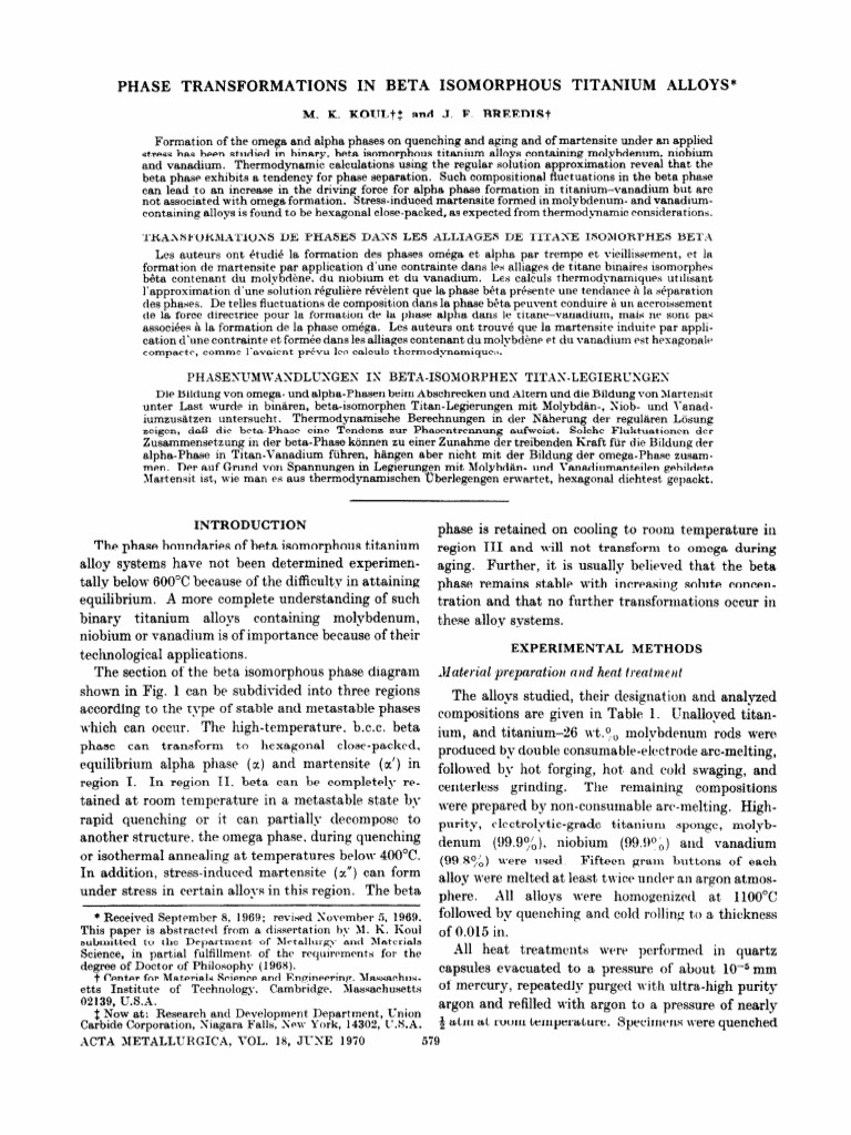 Phase Transformations in Beta Isomorphous Titanium Alloys | PDF ...