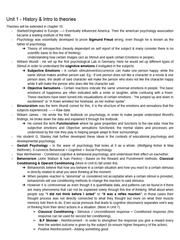 AP Psychology Unit 1 Notes | PDF | Classical Conditioning | Mind