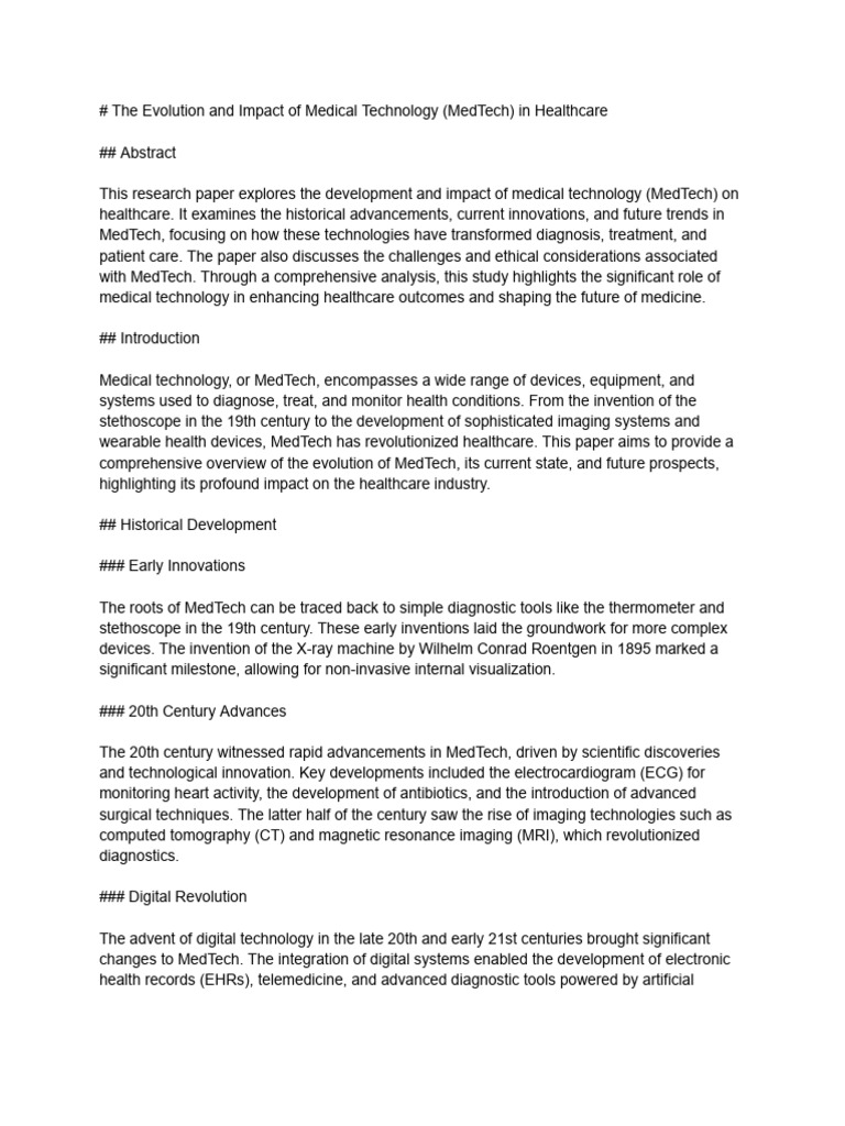 The Evolution and Impact of Medical Technology (MedTech) in Healthcare ...