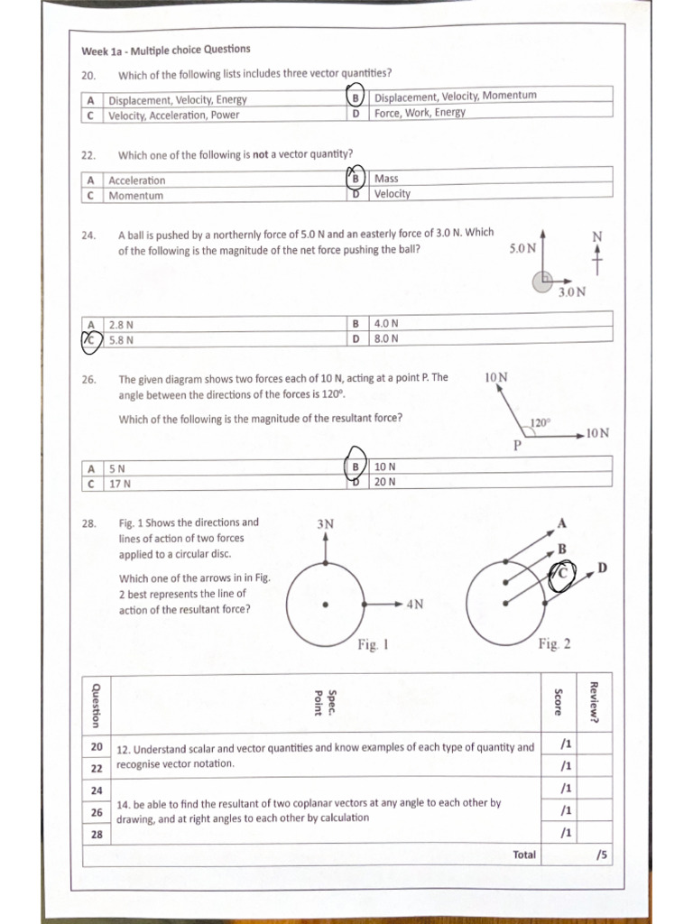 Vector and Scalar Quantities Quiz | PDF | Euclidean Vector | Force