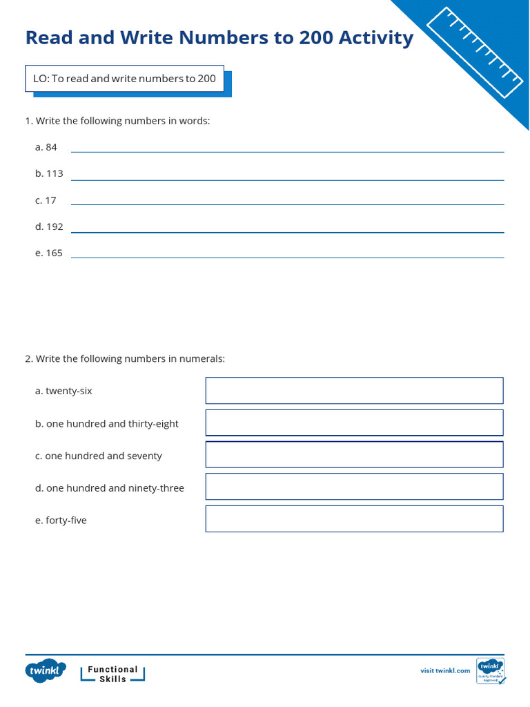 Read and Write Numbers To 200 Activity | PDF