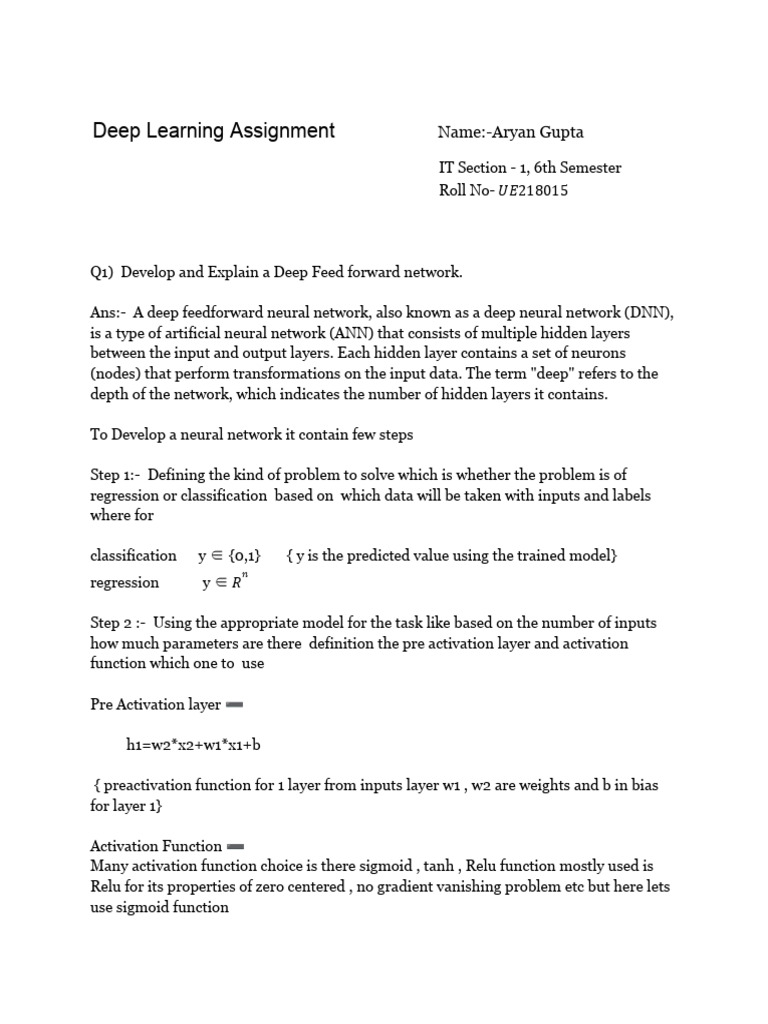 DL Assigment Aryan Gupta UE218015 | PDF | Artificial Neural Network ...