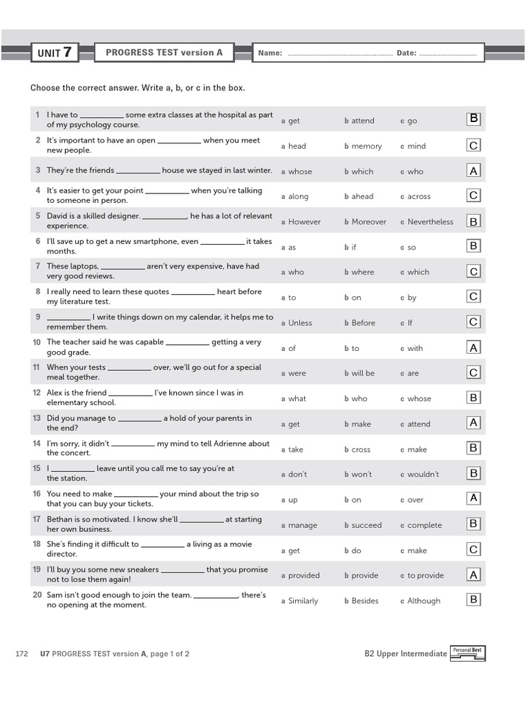 Multuple Choice U7-11 | PDF