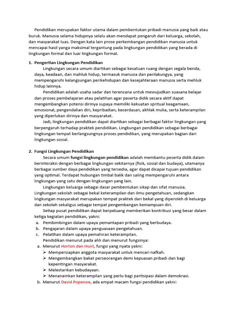 Jenis Lingkungan Pendidikan | PDF