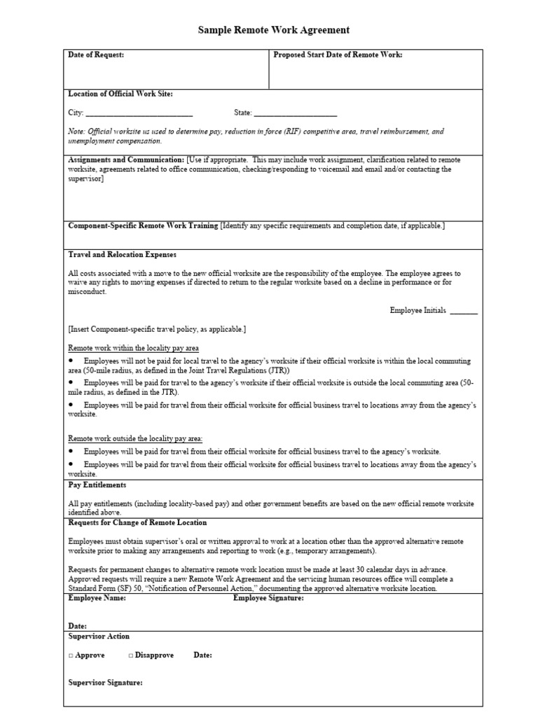 Sample Remote Work Agreement Website | PDF | Employment | Policy