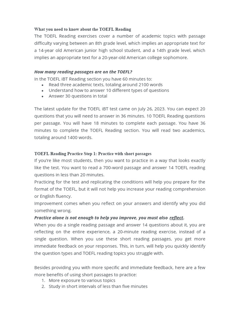 What You Need To Know About The TOEFL Reading | PDF | Test Of English ...