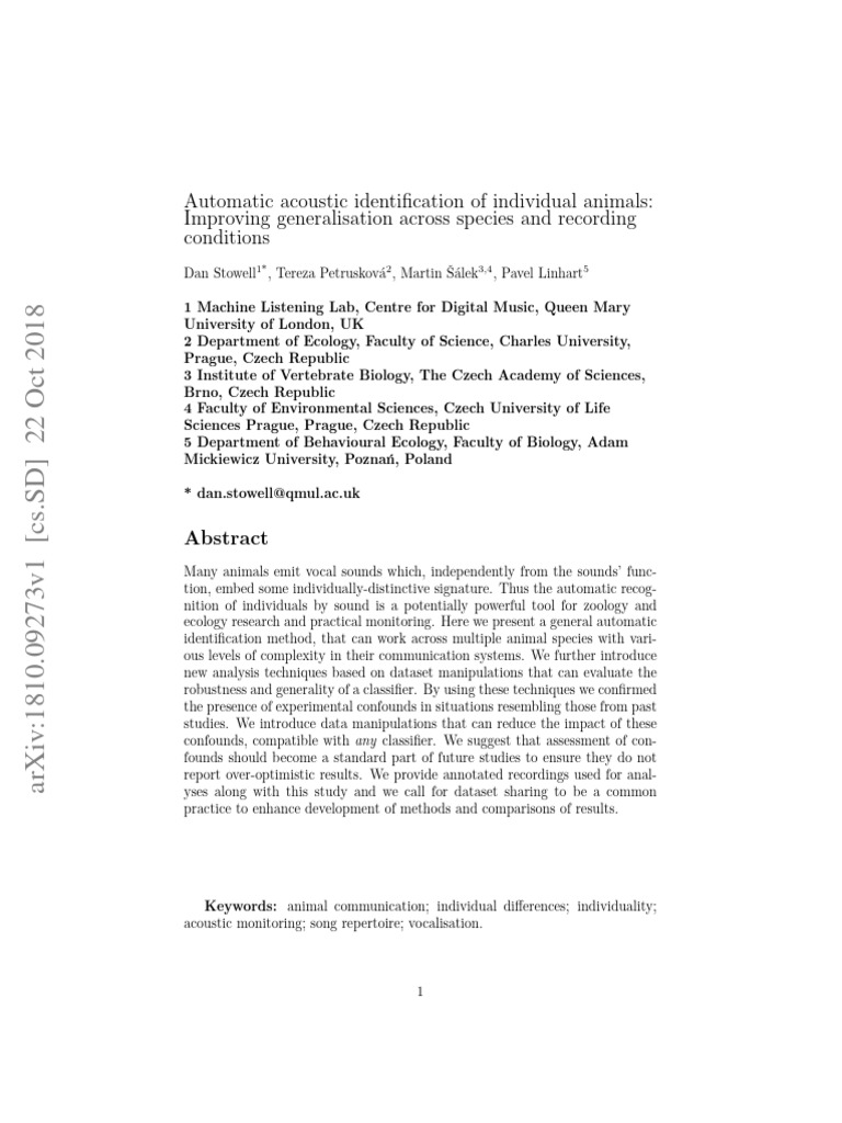 Automatic Acoustic Identification of Individual Animals | PDF | Deep ...