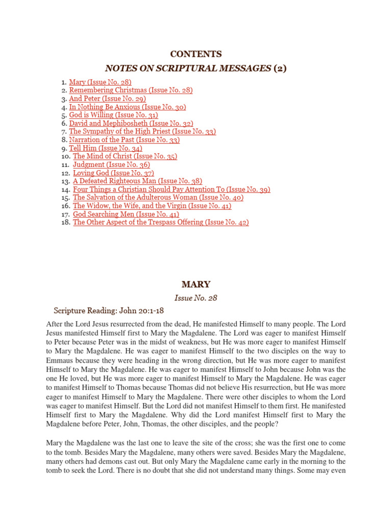 18 Notes On Scriptural Messages | PDF | Mary Magdalene | Glory (Religion)