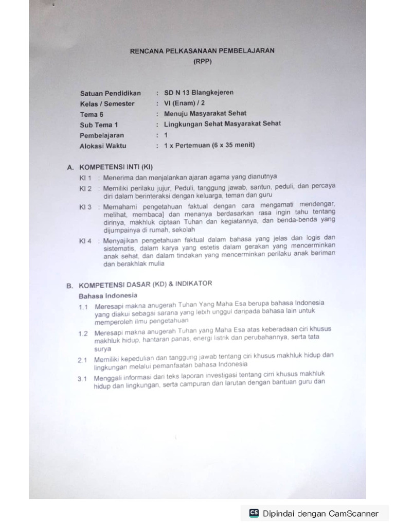 RPP Kelas 6 | PDF