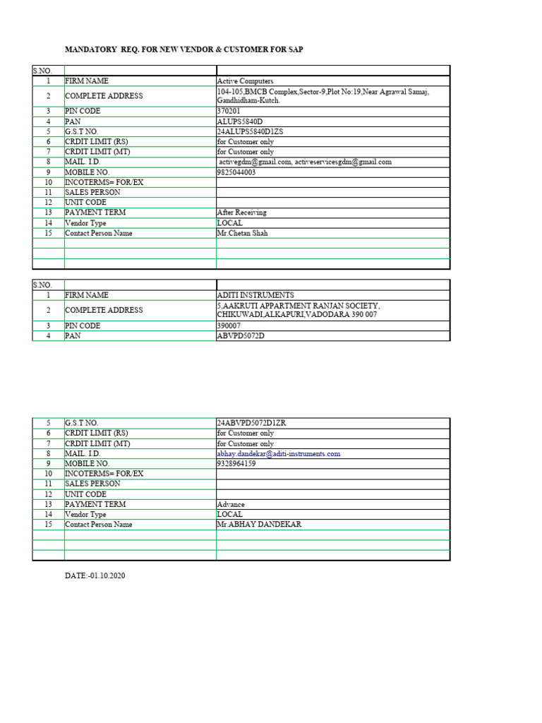 Vendor Creation Formate 15.05.2024 | PDF