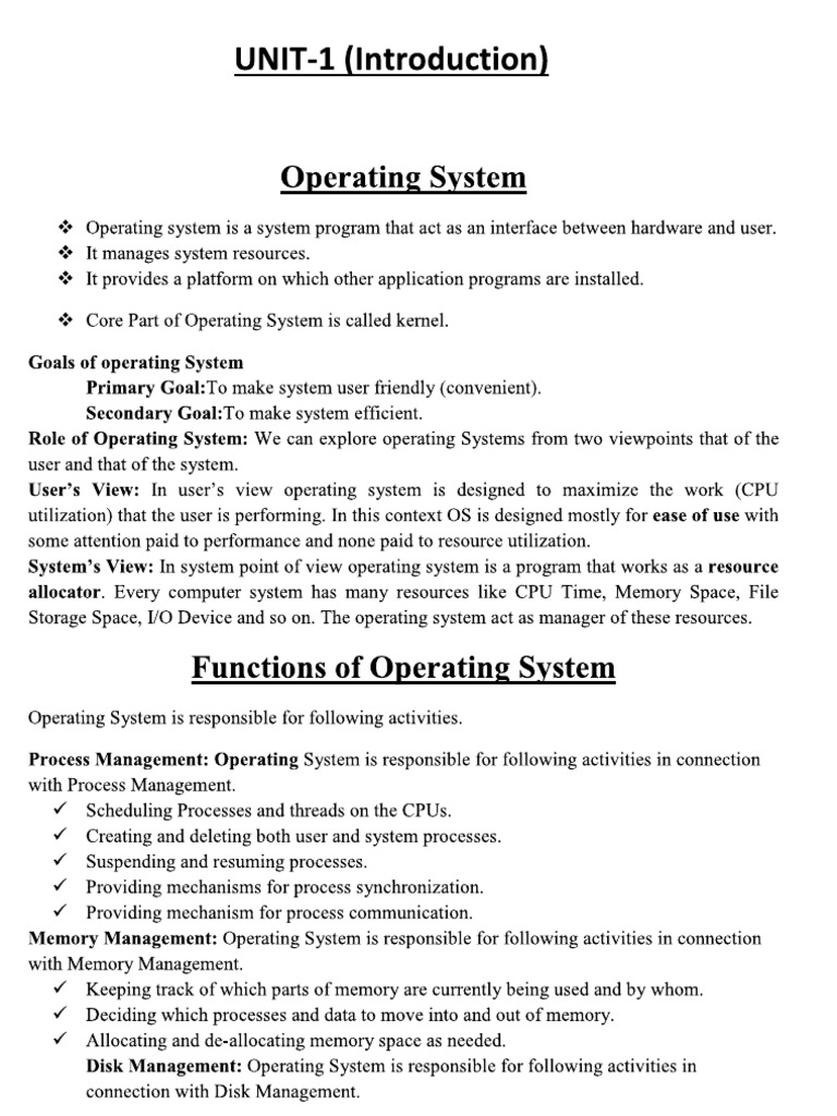 Unit-1-Introduction To Operating System | PDF