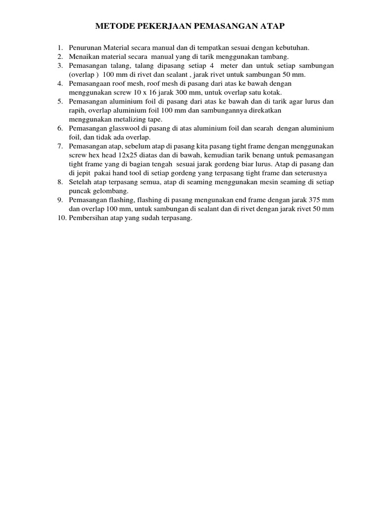 Metode Pemasangan Atap | PDF