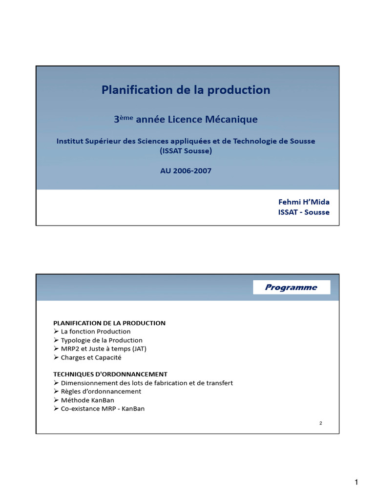 Cours Planification de La Production | PDF | Lean (production) | Planification