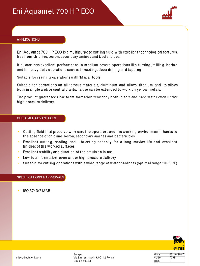 Aquamet 700 HP ECO | PDF | Emulsion | Alloy
