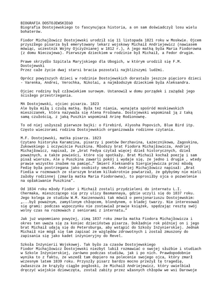 Biografia Fiodora Dostojewskiego | PDF