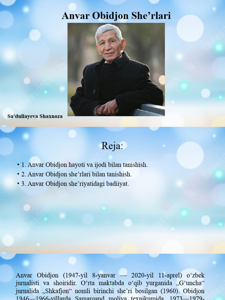 Anvar Obidjon She'Rlari | PDF