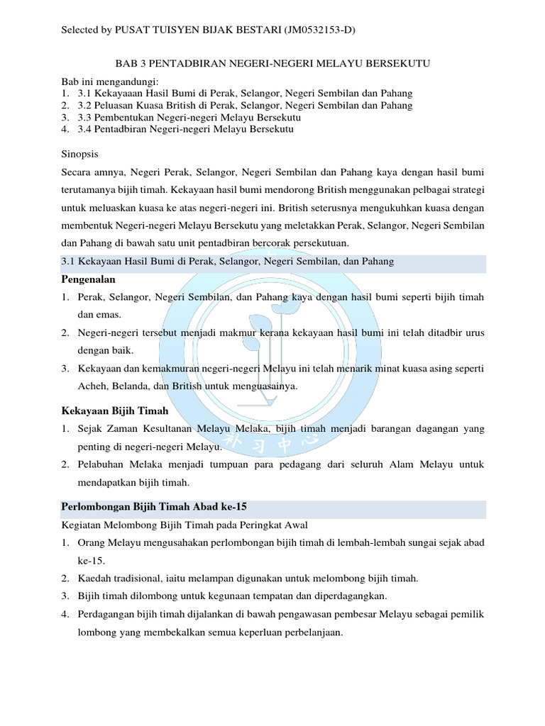 初三 Sejarah(Bab 3 Pentadbiran Negeri-negeri Melayu Bersekutu) | PDF 初三 Sejarah(Bab 3 Pentadbiran Negeri-negeri Melayu Bersekutu) | PDF