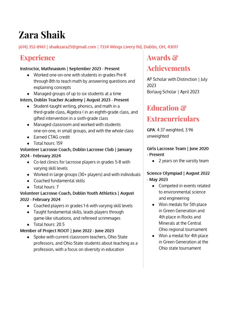 Zara Shaik Resume 2024 | PDF | Learning