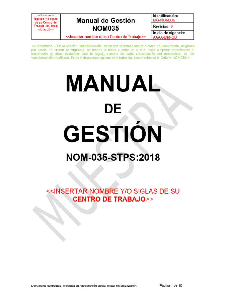Muestra Manual Gestion NOM 035 | PDF