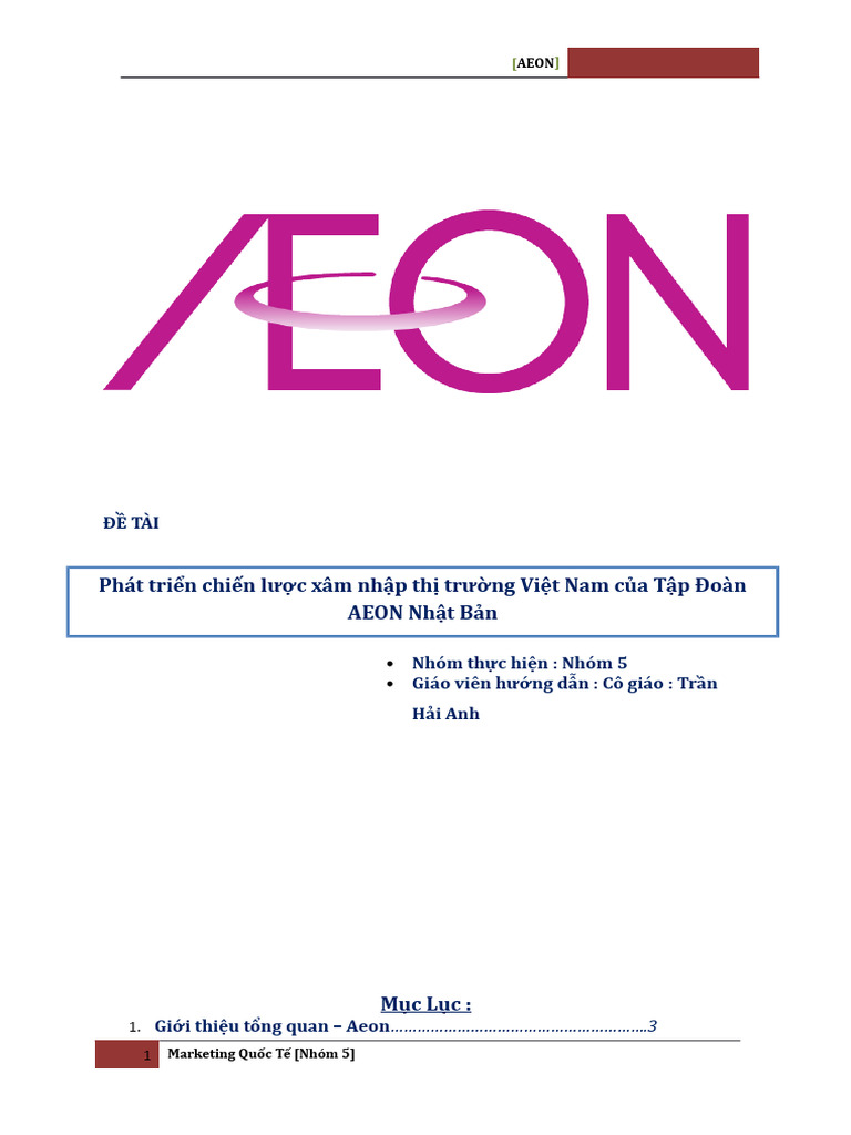 123doc Bai Tieu Luan Mon Marketing Quoc Te Tap Doan Aeon | PDF