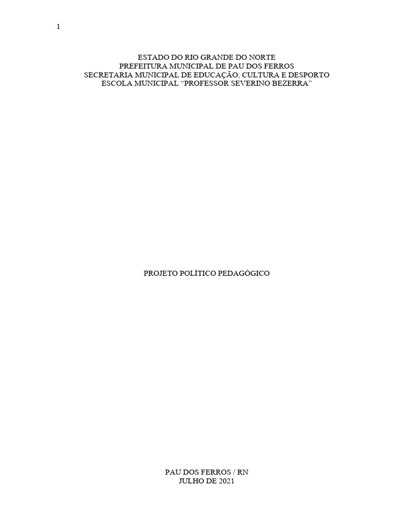 Projeto Político Pedagógico 2021 | PDF | Aprendizado | Pedagogia