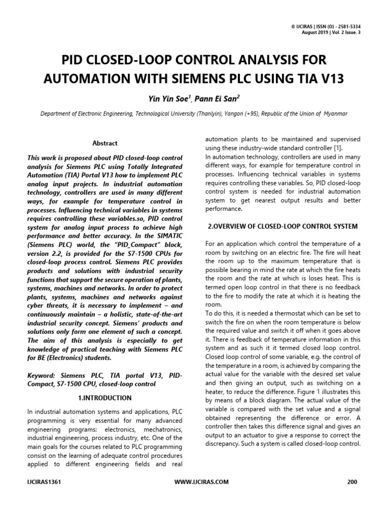 Pid Closed Loop Control Analysis For Aut | PDF | Control Theory ...