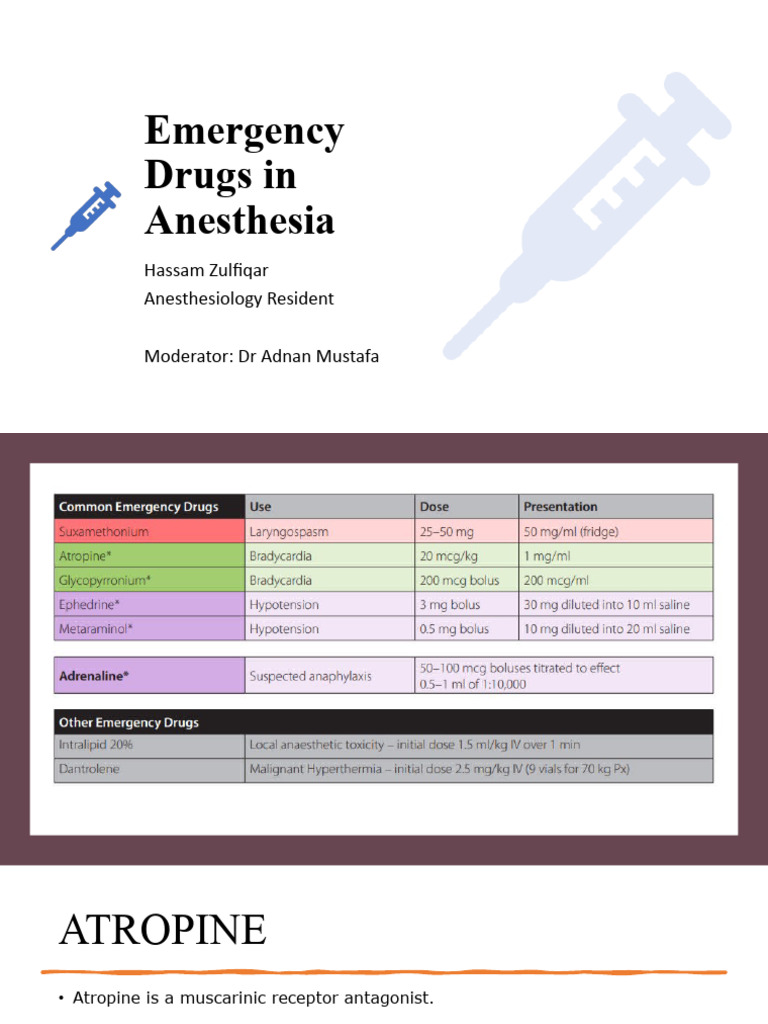 Emergency Drugs in Anesthesia | PDF | Blood Pressure | Norepinephrine