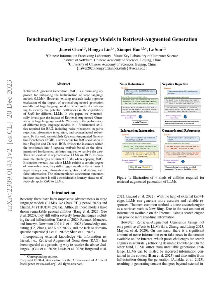 Benchmarking Large Language Models in Retrieval-Augmented Generation ... Benchmarking Large Language Models in Retrieval-Augmented Generation ...